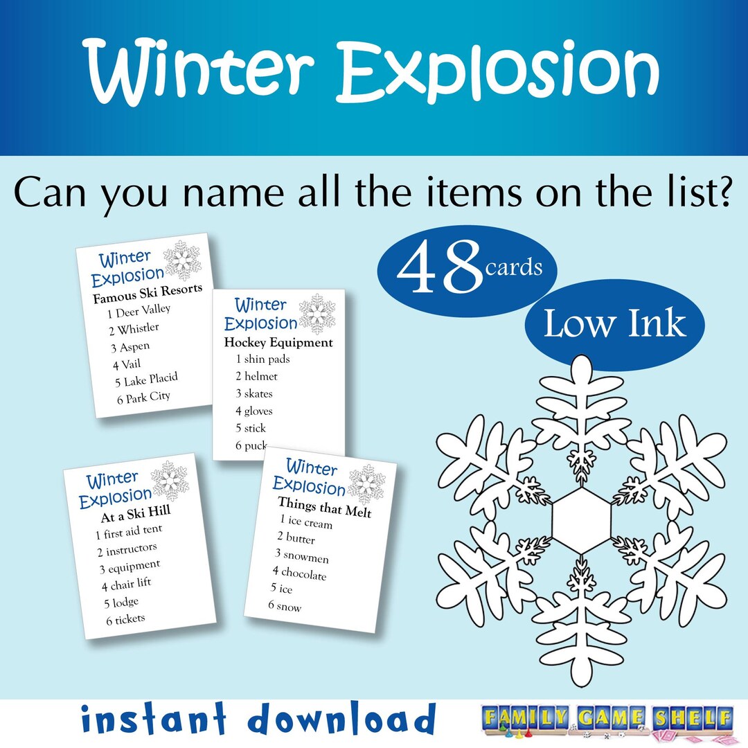 Winter Explosion Word Game / Winter Outburst Game / Family Game Night ...