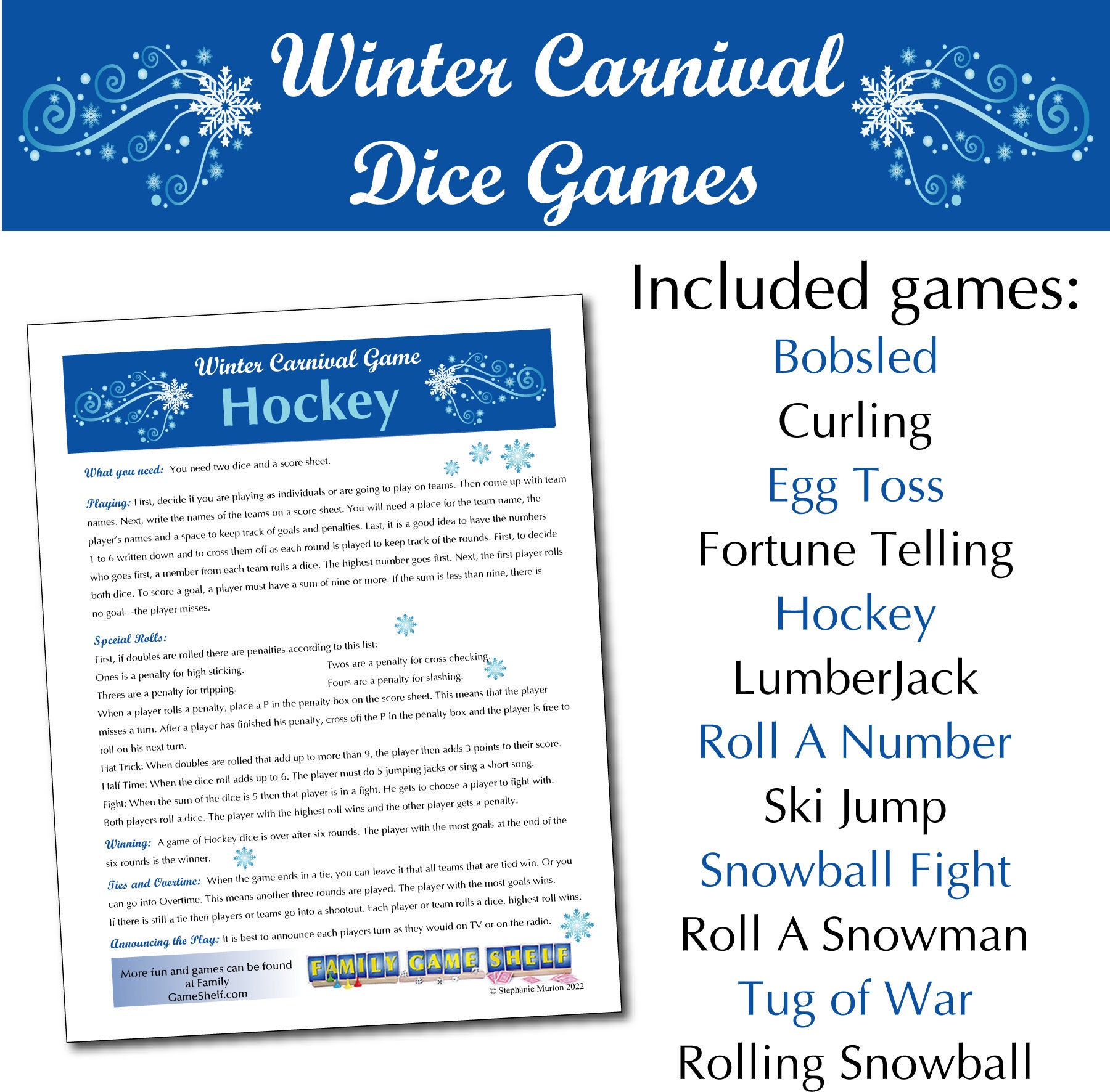 Printable Winter Carnival Dice Games, Printable Dice Games for Winter ...