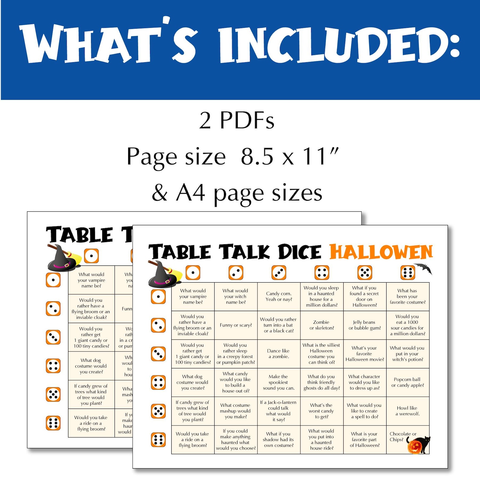 Table Talk Dice Game Icebreaker Game, Halloween Conversation Starters ...