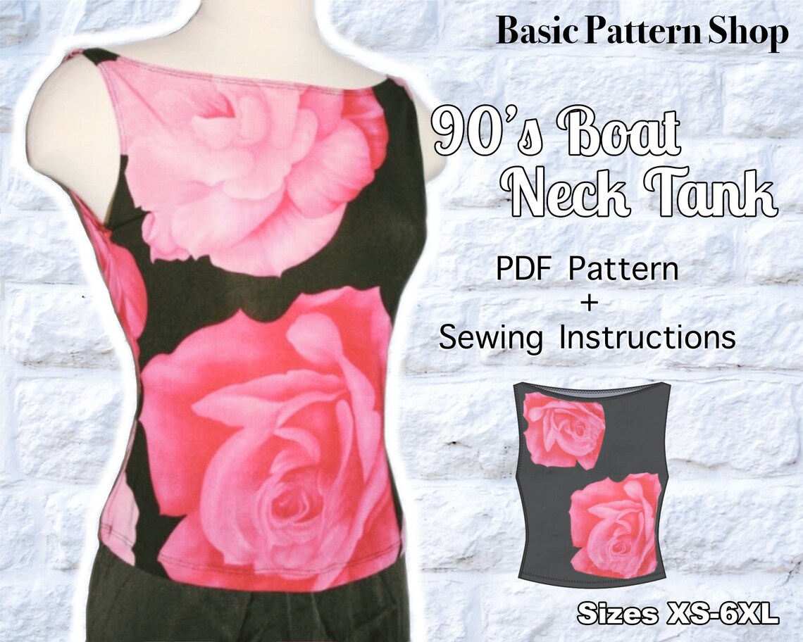 90's Boat Neck Tank Digital PDF Sewing Pattern US Size - Etsy
