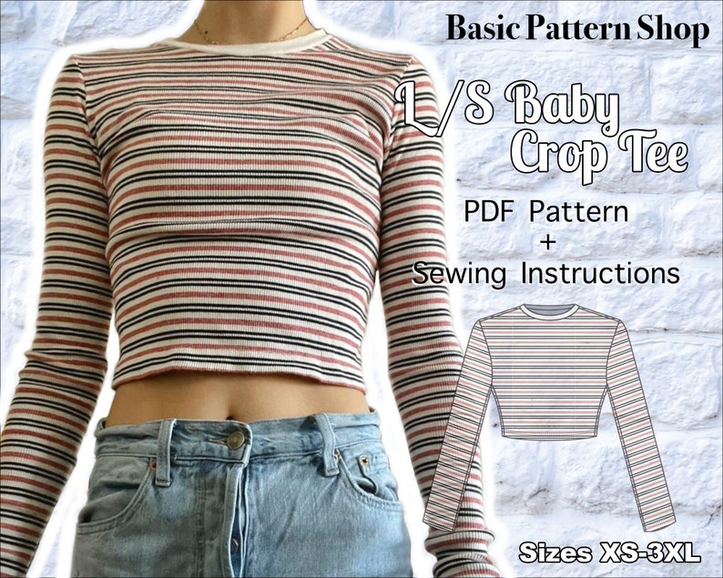 Long Sleeve Baby Crop Tee Digital PDF Sewing Pattern US - Etsy