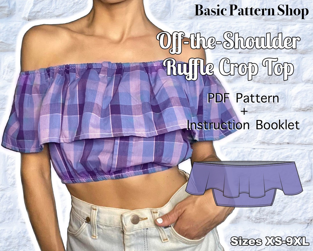Off-the-shoulder Ruffle Crop Top | Digital PDF Sewing Pattern | US Size ...