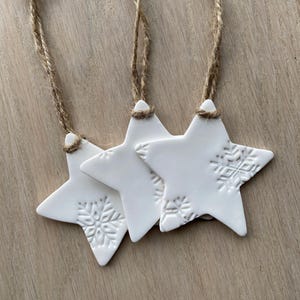 3/5 Large White Clay Embossed Stars, Large Tree Ornaments, Wall Hanging ...