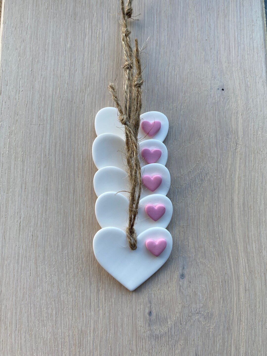 Clay Hearts, Set of 5 Polymer Clay Hanging Ornaments, Gift Tags ...