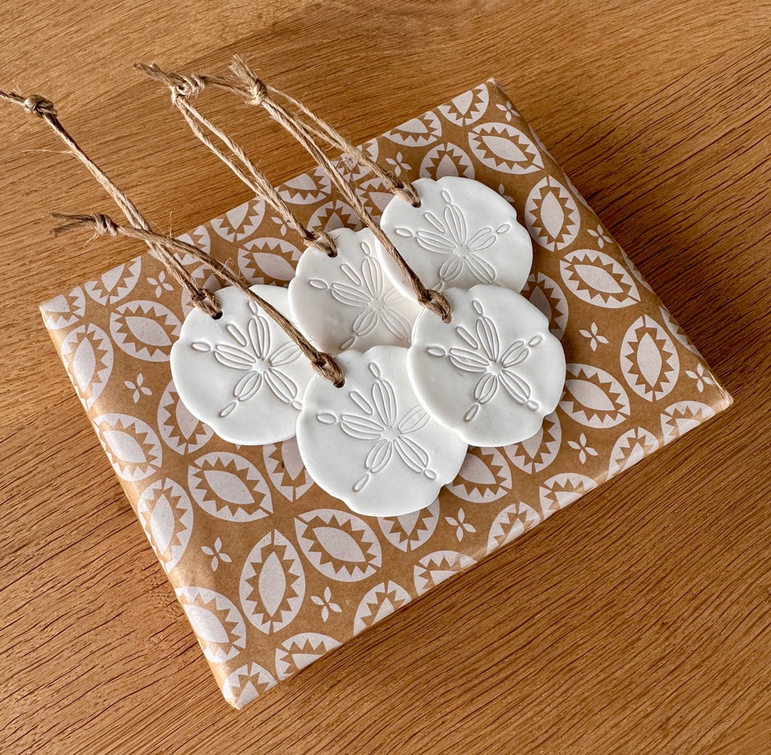 3/5 White Clay Sand Dollar Gift Tags, Coastal Christmas, Polymer Clay ...
