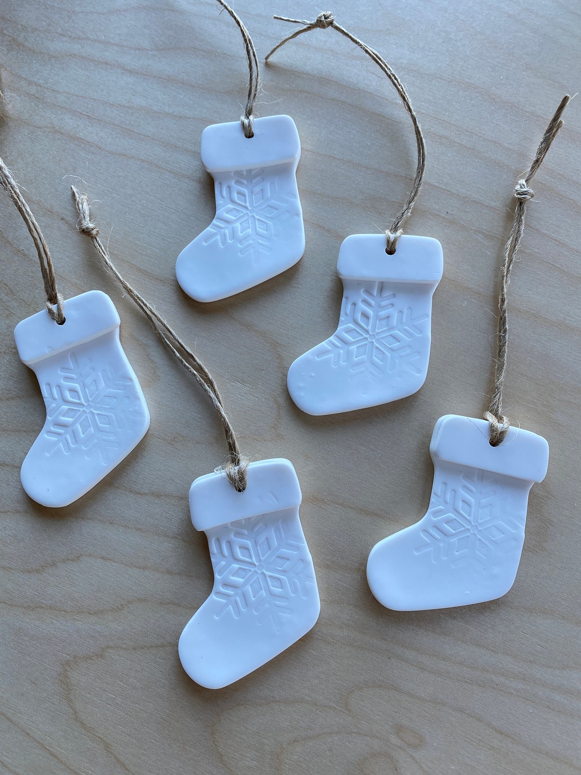 5/10/20 White Embossed Clay Stockings, Christmas Decorations, Santas ...