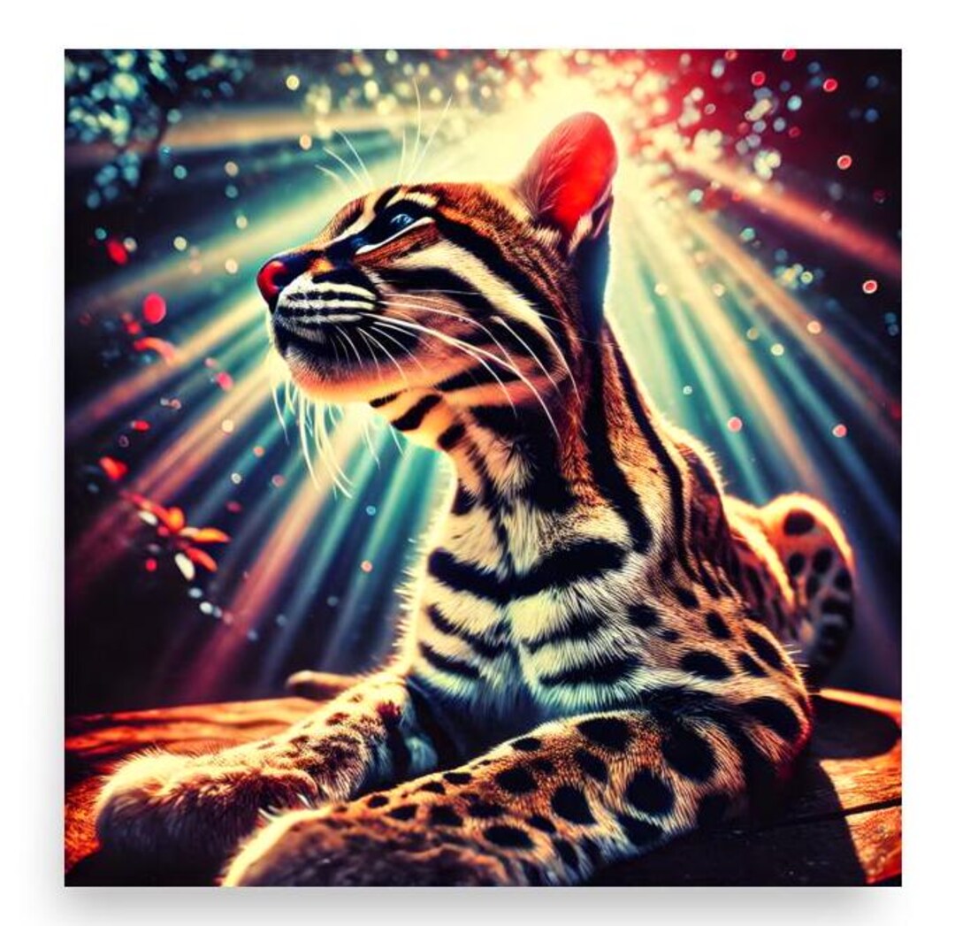 Majestic Ocelot Art - Sunlit Jungle Print - Wild Cat Wall Decor ...