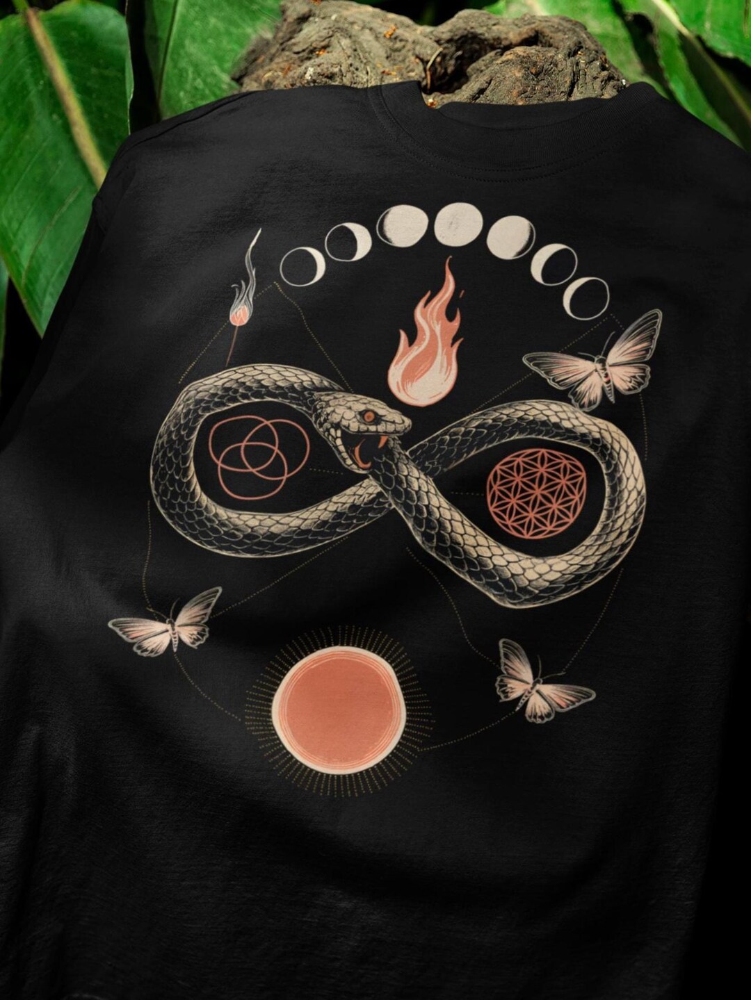 Infinity Ouroboros Transformation Tee, Lunar Cycle Sacred Geometry ...