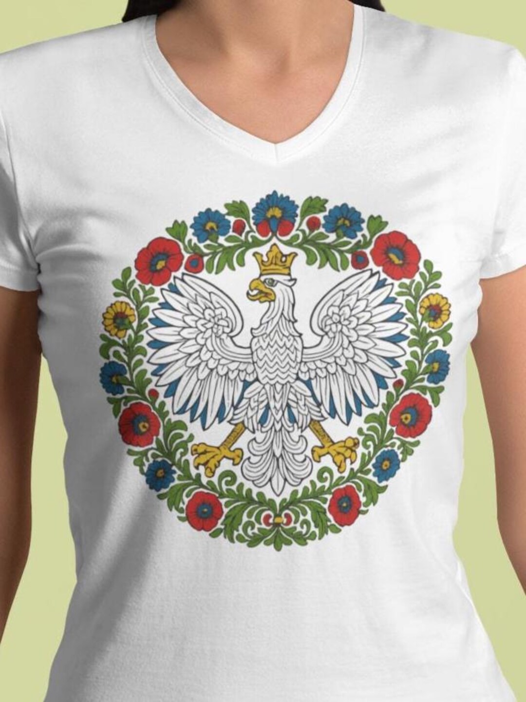 Polish Eagle Folk Art T-shirt – Orzeł Biały With Floral Wreath, Polish ...