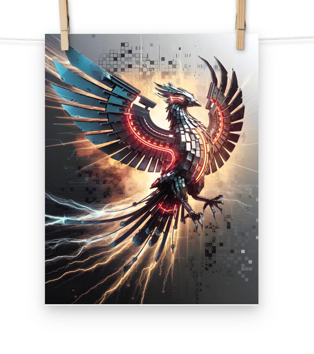 Cybernetic Phoenix Art - Futuristic Firebird Print - Sci-fi Digital ...