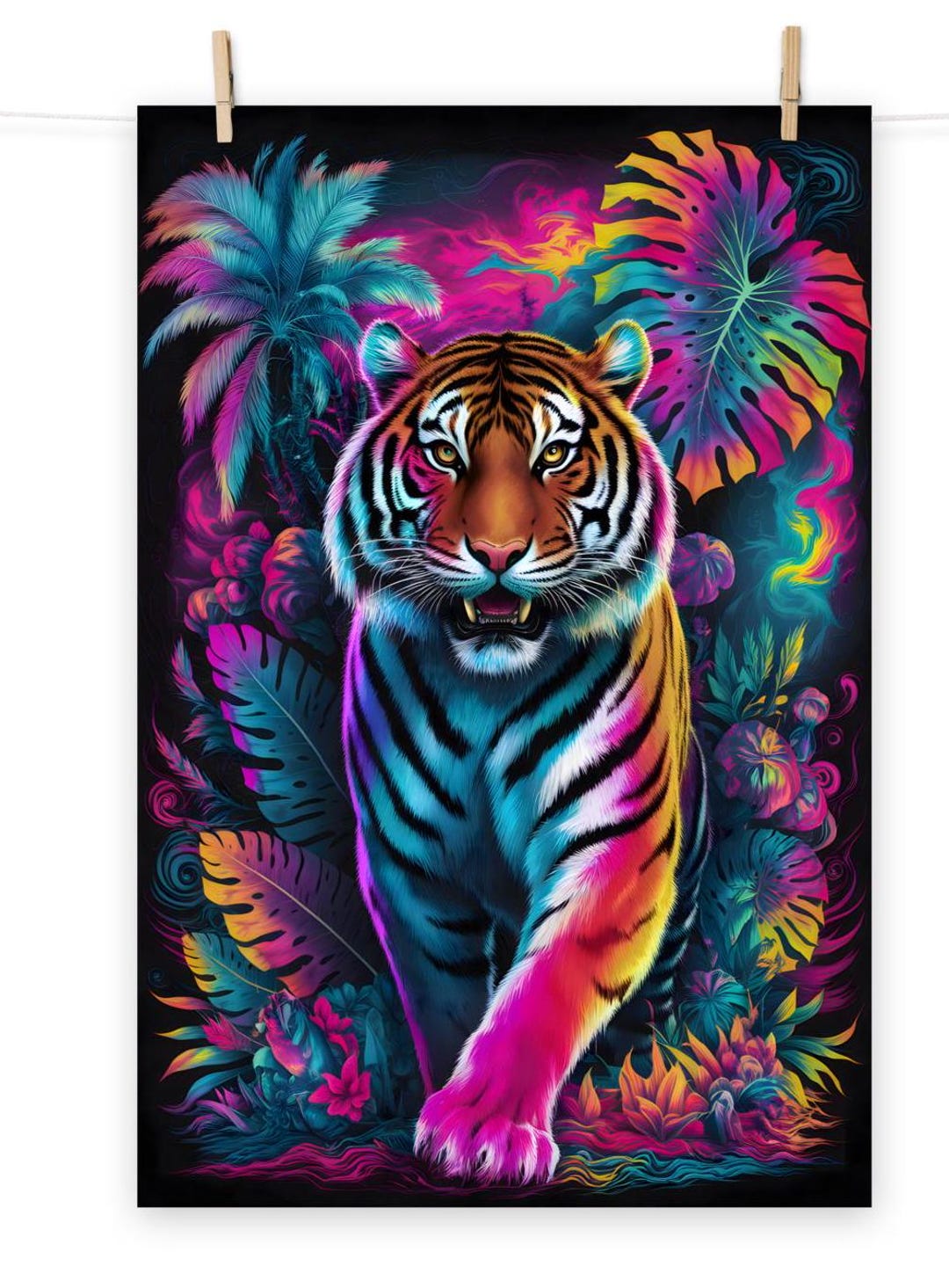 Psychedelic Tiger Art - Vibrant Jungle Print - Neon Wild Animal Poster ...