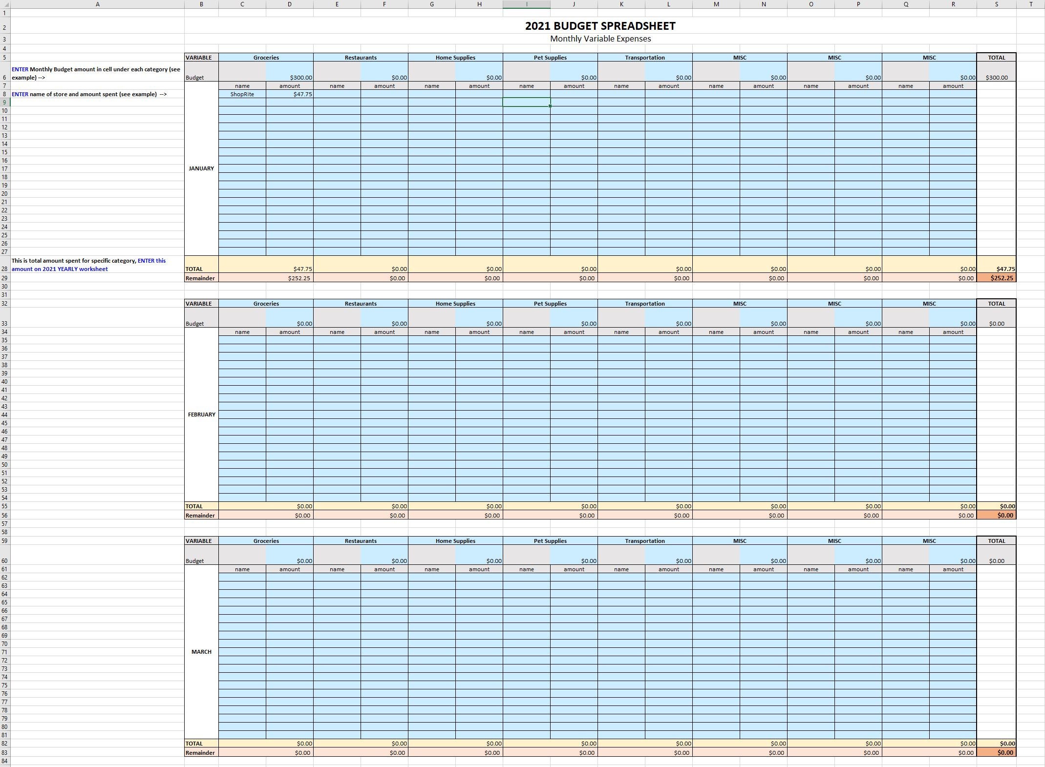 Simple and Easy 2021 Budget Spreadsheet - Etsy