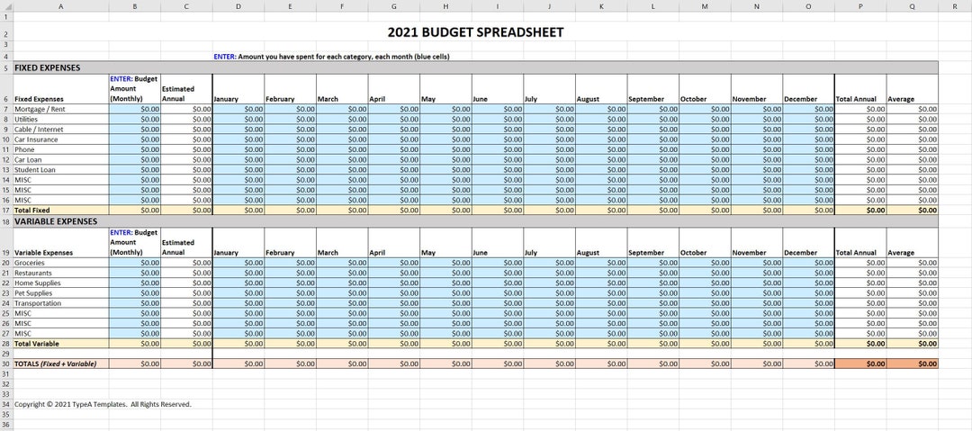 Simple and Easy 2021 Budget Spreadsheet - Etsy