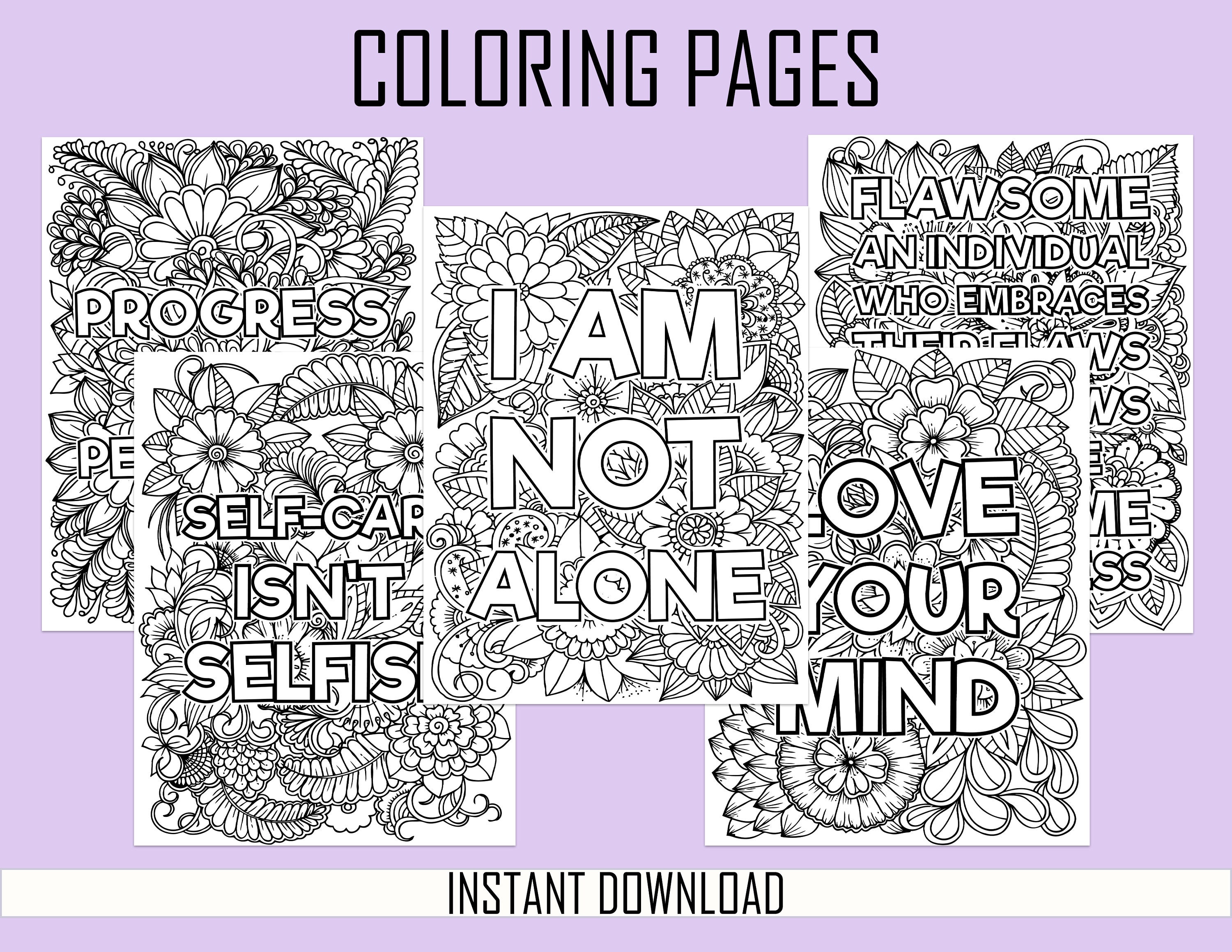 5 Coloring Book Pages, Mental Health Affirmations, Coloring Pages ...