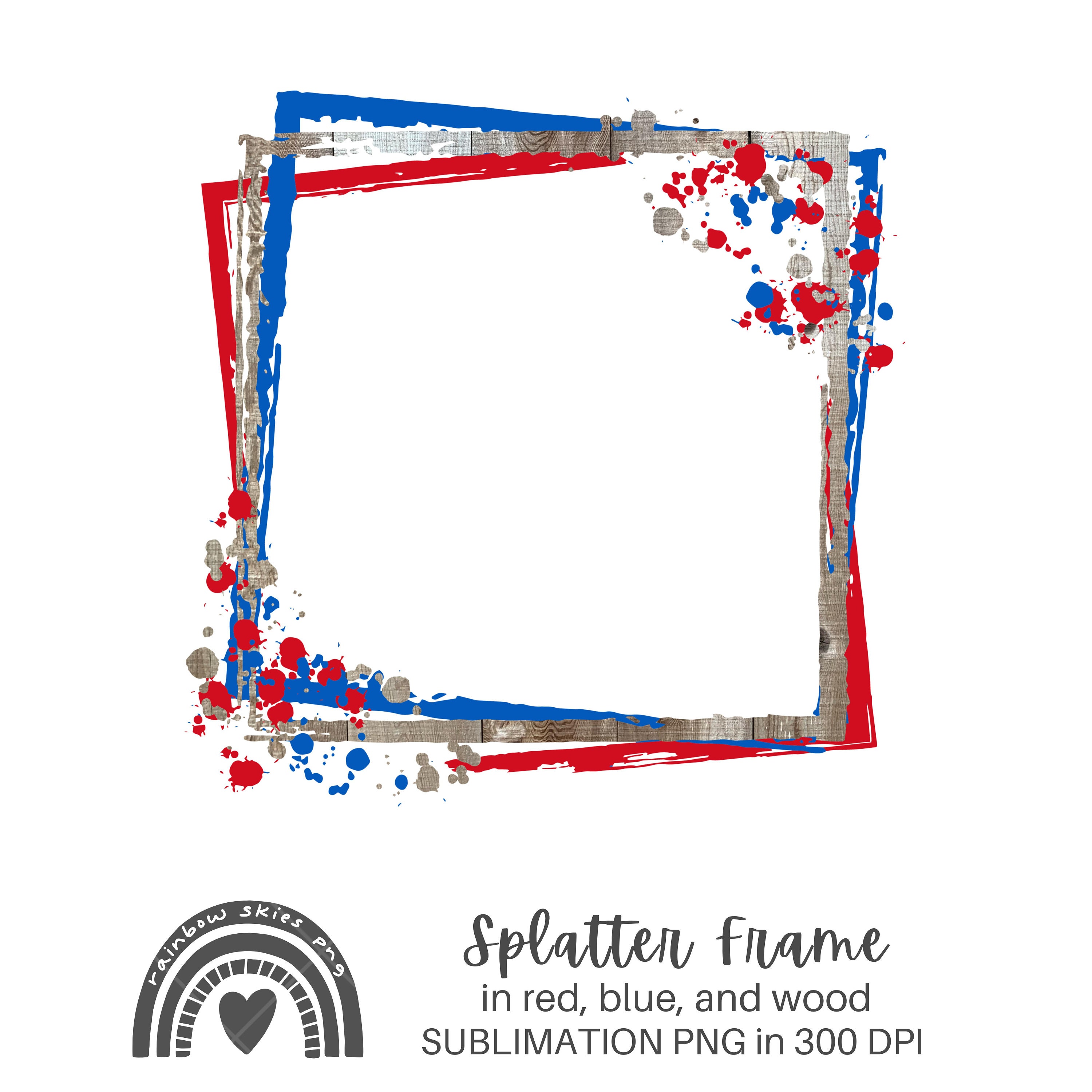Splatter Frame PNG in Red Blue and Weathered Wood | Sublimation PNG ...