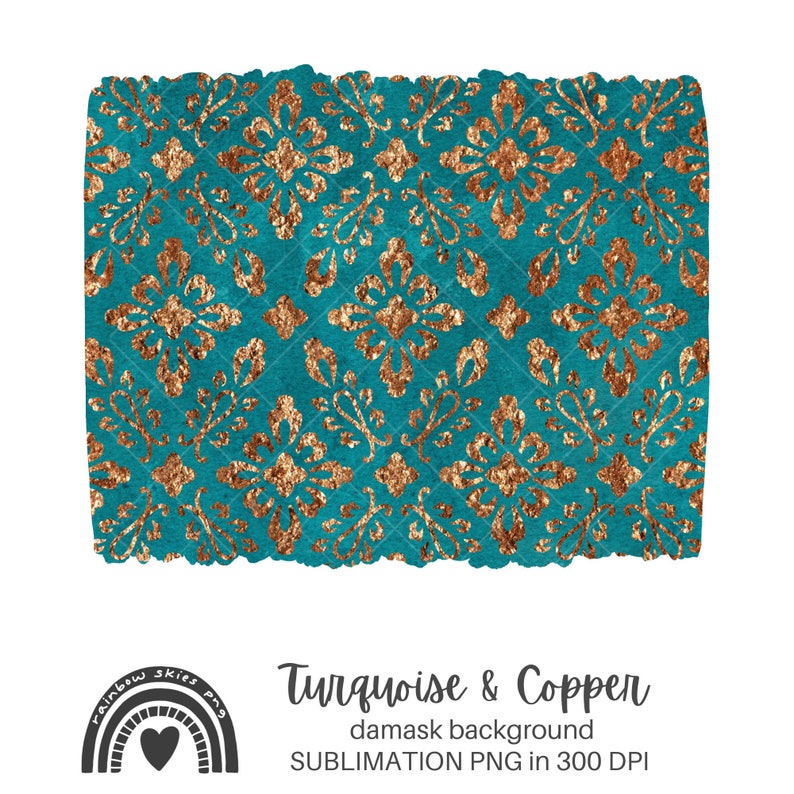 Sublimation PNG Background Turquoise and Copper Damask - Etsy