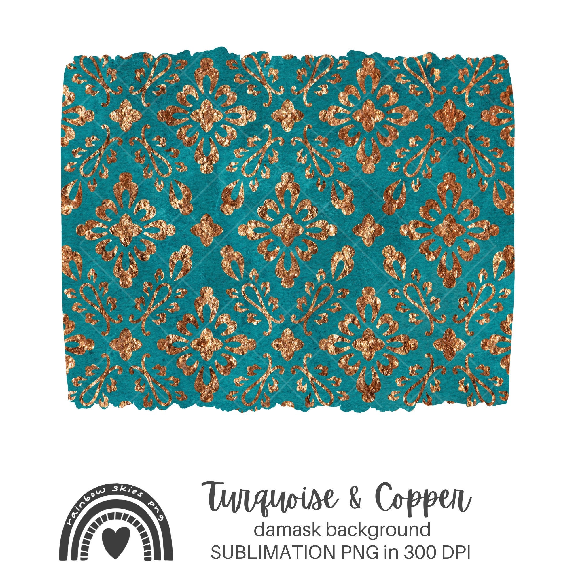 Sublimation PNG Background Turquoise and Copper Damask - Etsy