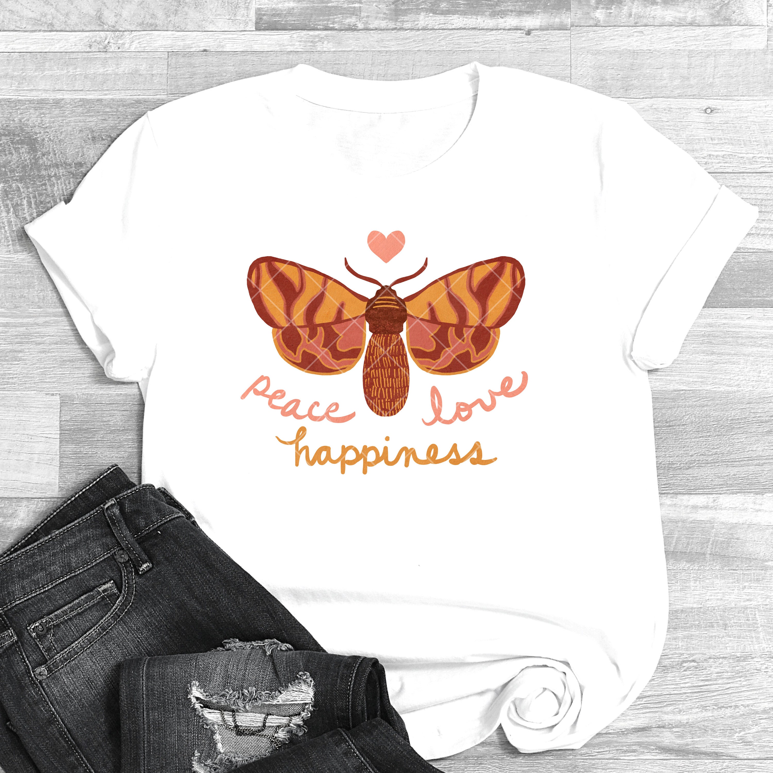 Sublimation PNG Boho Moth Transfer Boho Saying Peace Love - Etsy