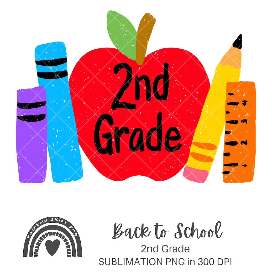 2nd Grade Back to School Sublimation PNG, Apple & School Supplies ...