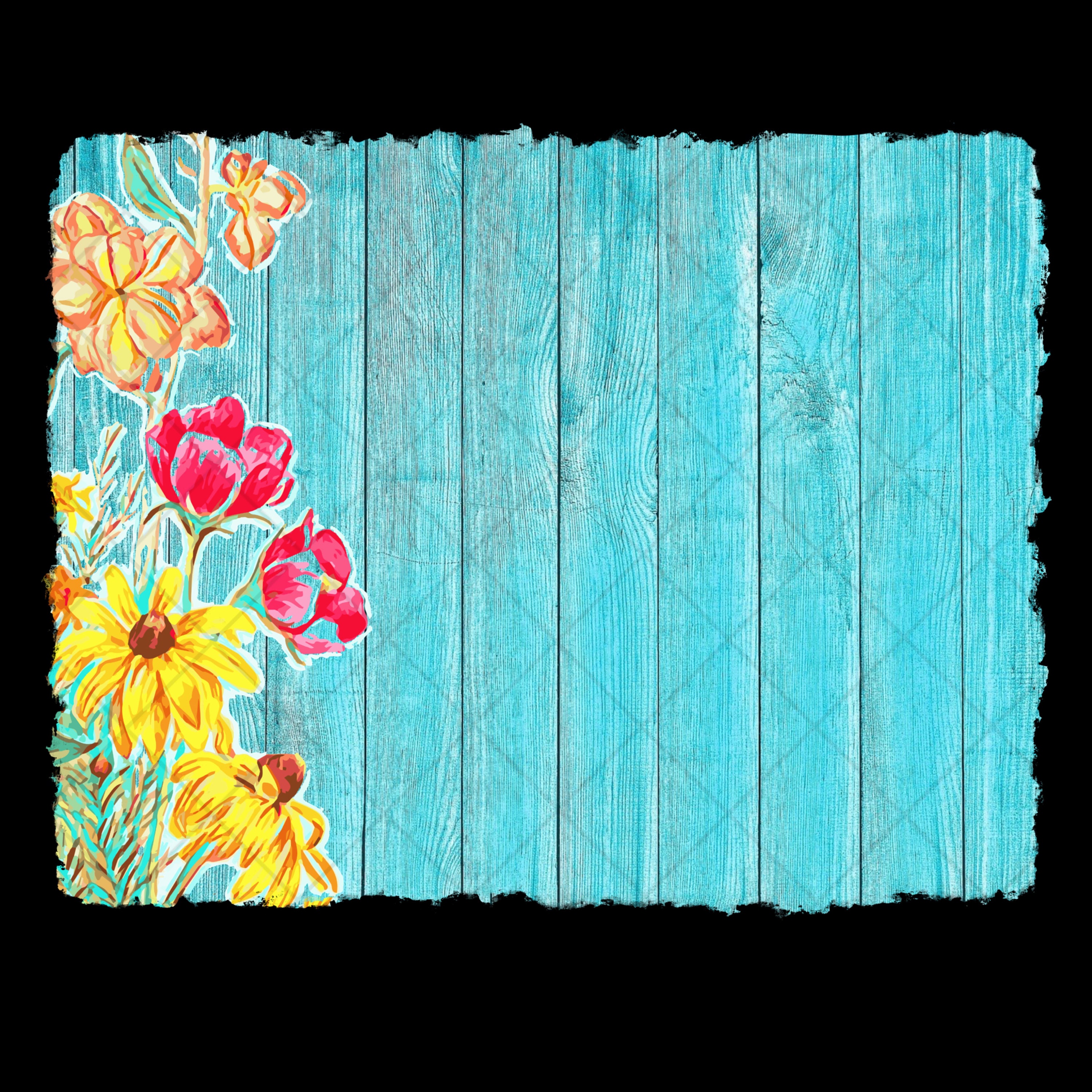 Sublimation PNG Background Turquoise Wood With Summer Flowers - Etsy