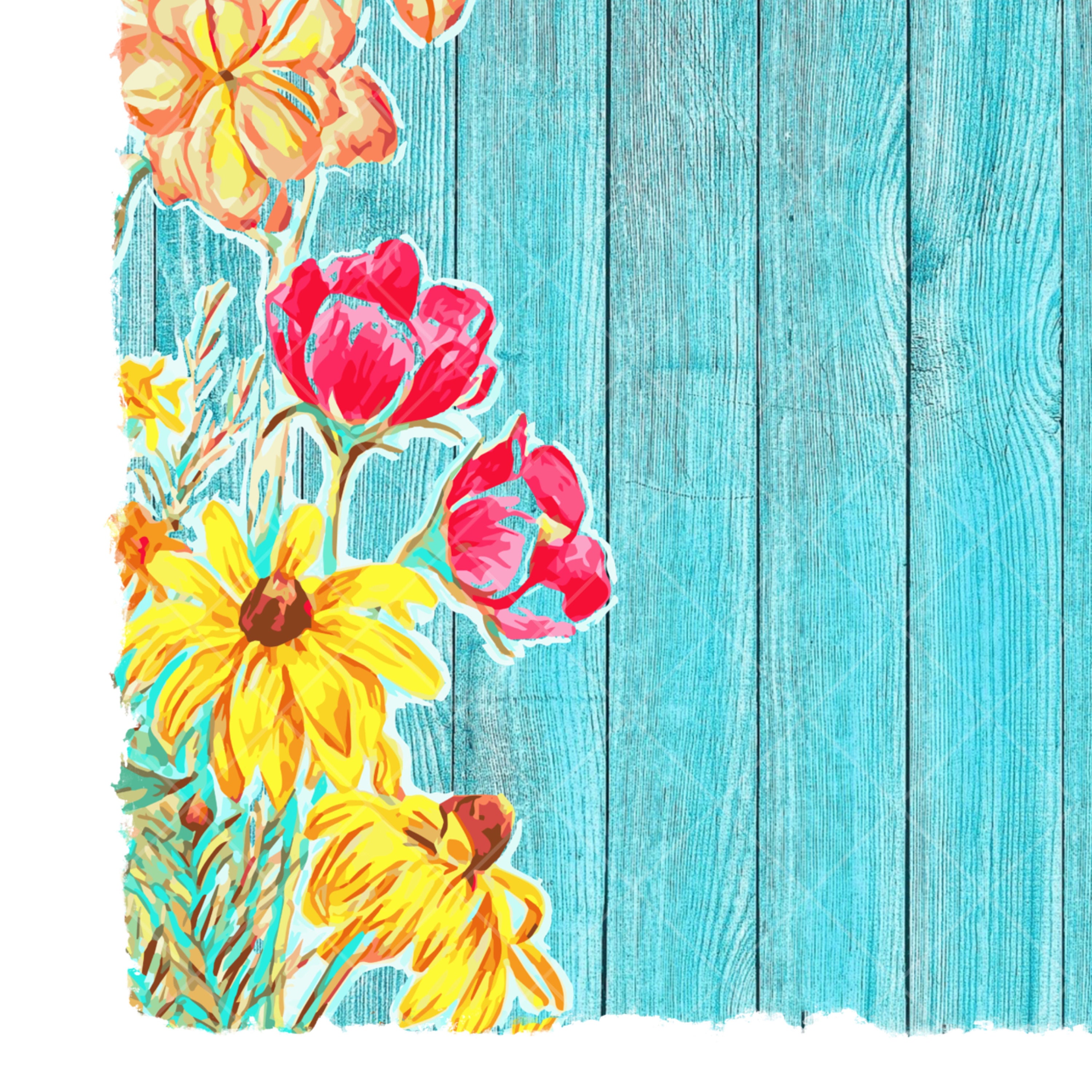Sublimation PNG Background Turquoise Wood With Summer Flowers - Etsy