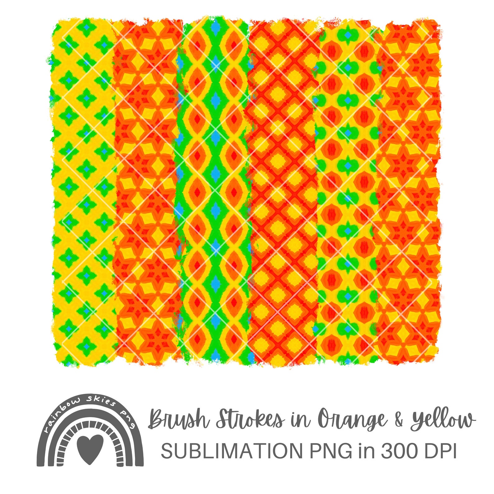 Sublimation PNG Background Orange Yellow Green Neon Patterned Brush ...