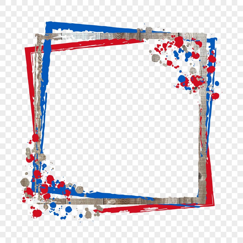 Splatter Frame PNG in Red Blue and Weathered Wood | Sublimation PNG ...