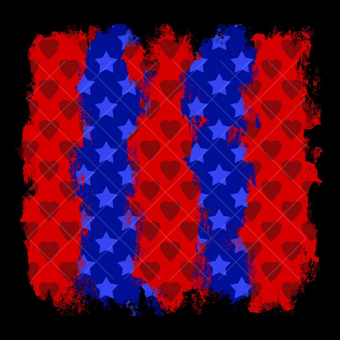 Sublimation PNG | Red and Blue Stars and Hearts | Brush Stroke PNG ...