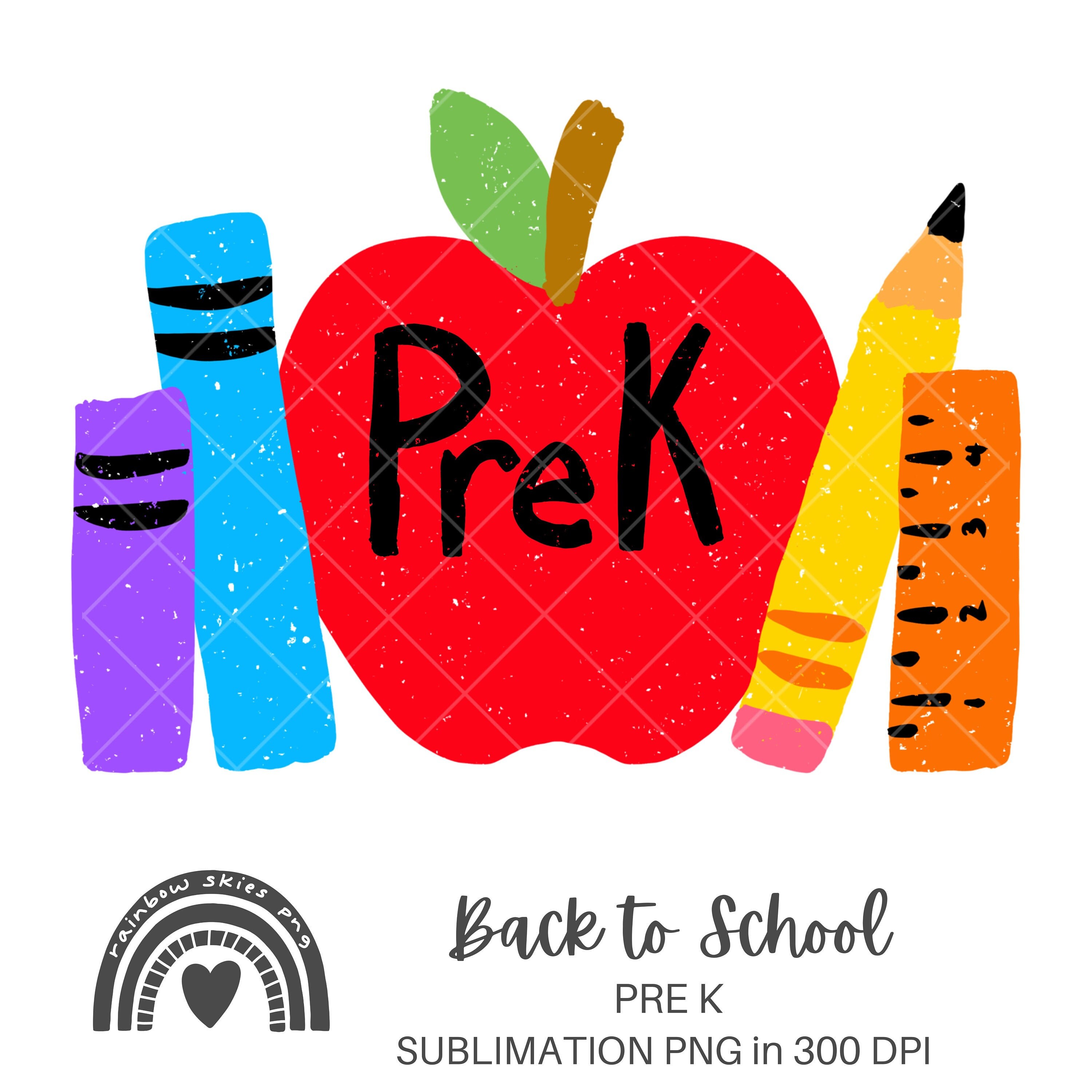 Back to School Sublimation PNG Pre K Apple With Pencil Books and Ruler ...