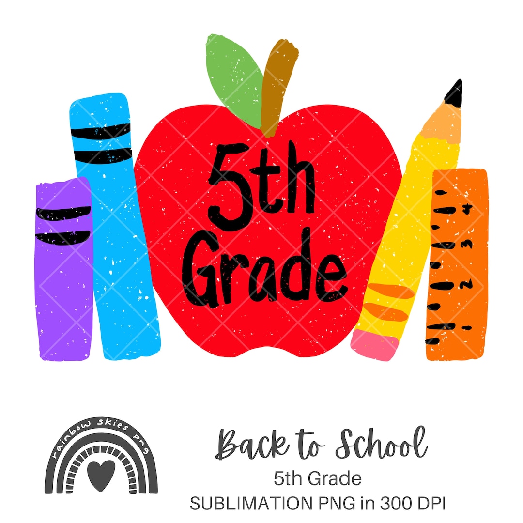 5th Grade Apple Sublimation PNG | Back to School Design (digital ...