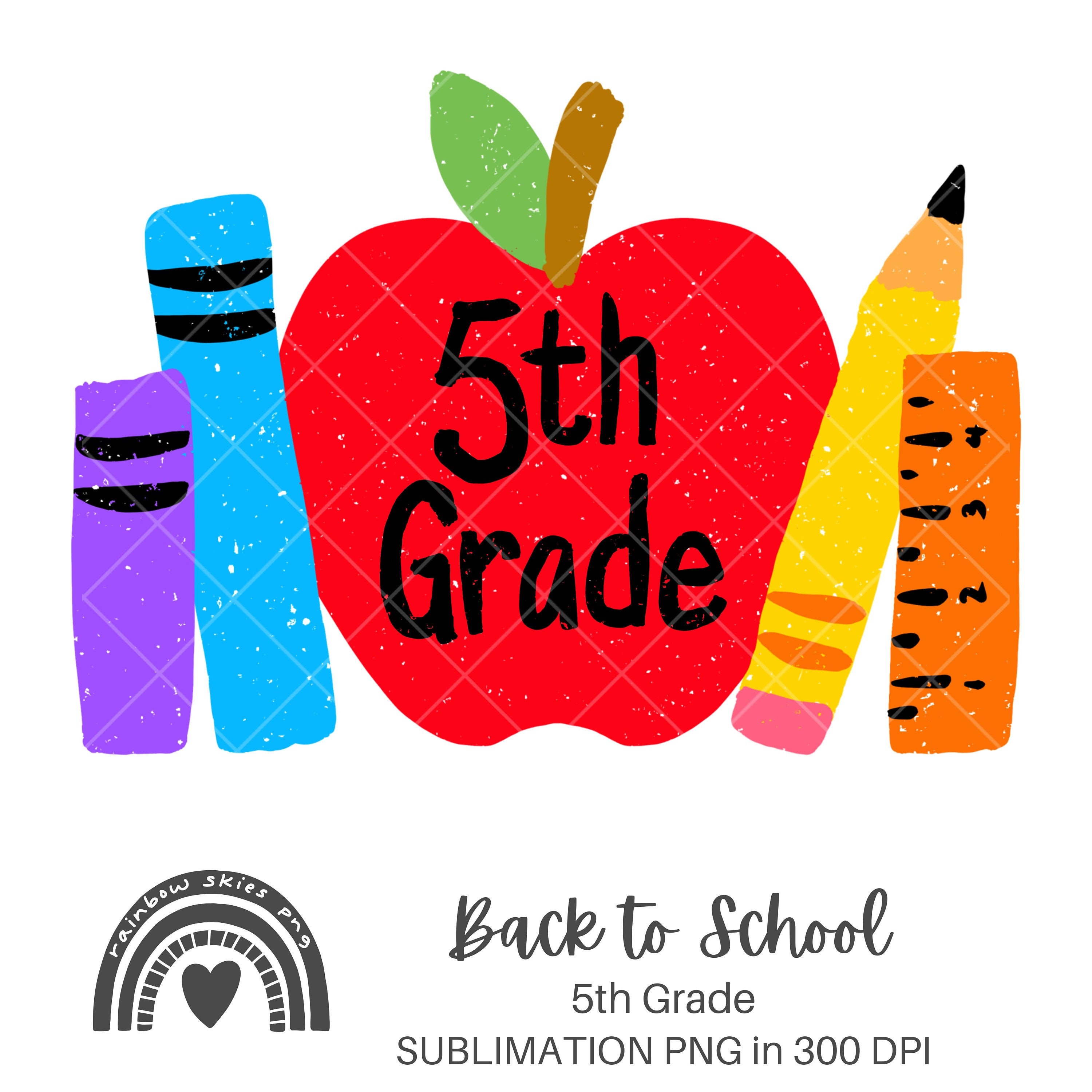 Back to School Sublimation PNG 5th Grade Apple With Pencil Books and ...