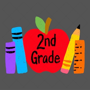 Back to School Sublimation PNG 2nd Grade Apple With Pencil Books and ...
