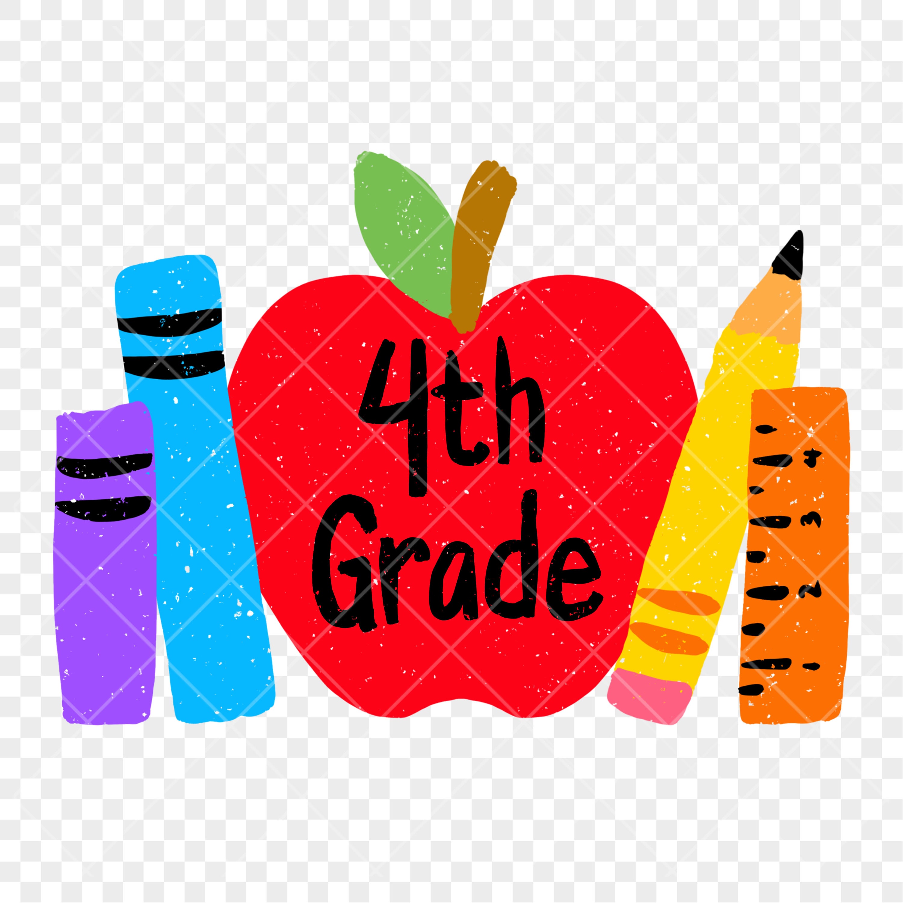 Back to School Sublimation PNG 4th Grade Apple With Pencil Books and ...