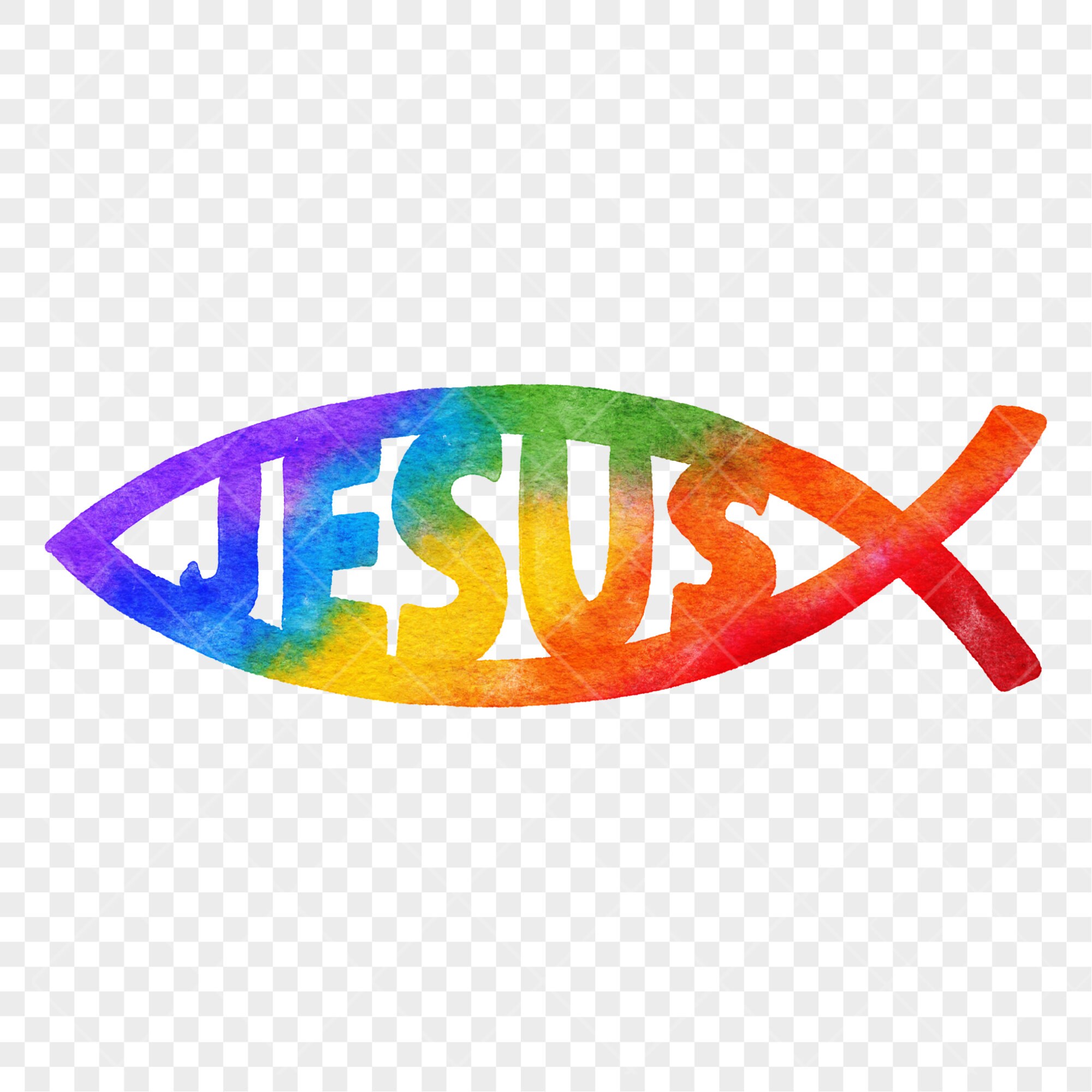 Jesus Sublimation PNG Christian Fish Symbol Watercolor Rainbow Clip Art ...