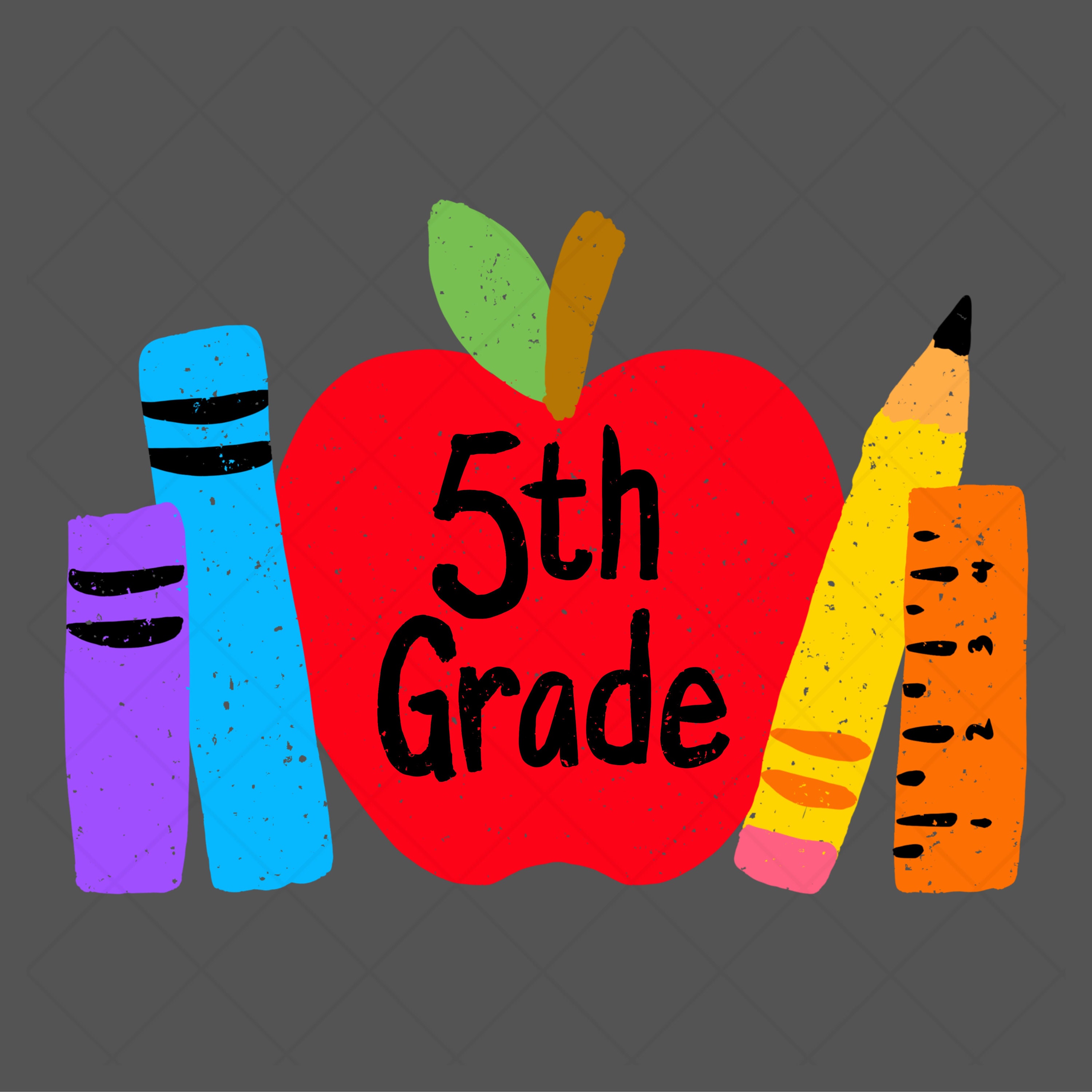 Back to School Sublimation PNG 5th Grade Apple With Pencil Books and ...