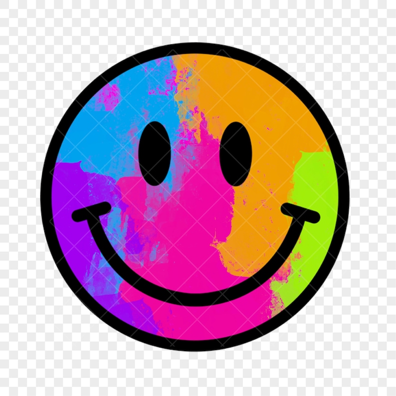 Neon Smiley Face Sublimation PNG Retro Clip Art Spring - Etsy