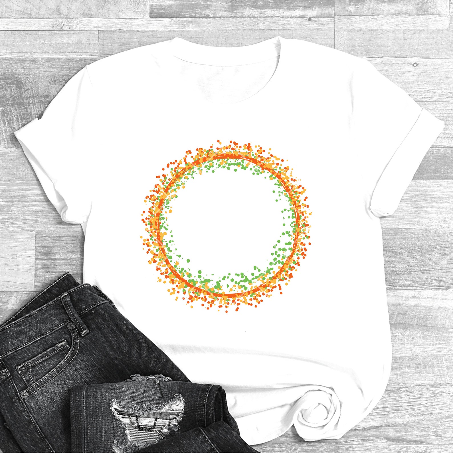 Sublimation PNG Fall Splatter Frame in a Circle of Gold Green and ...