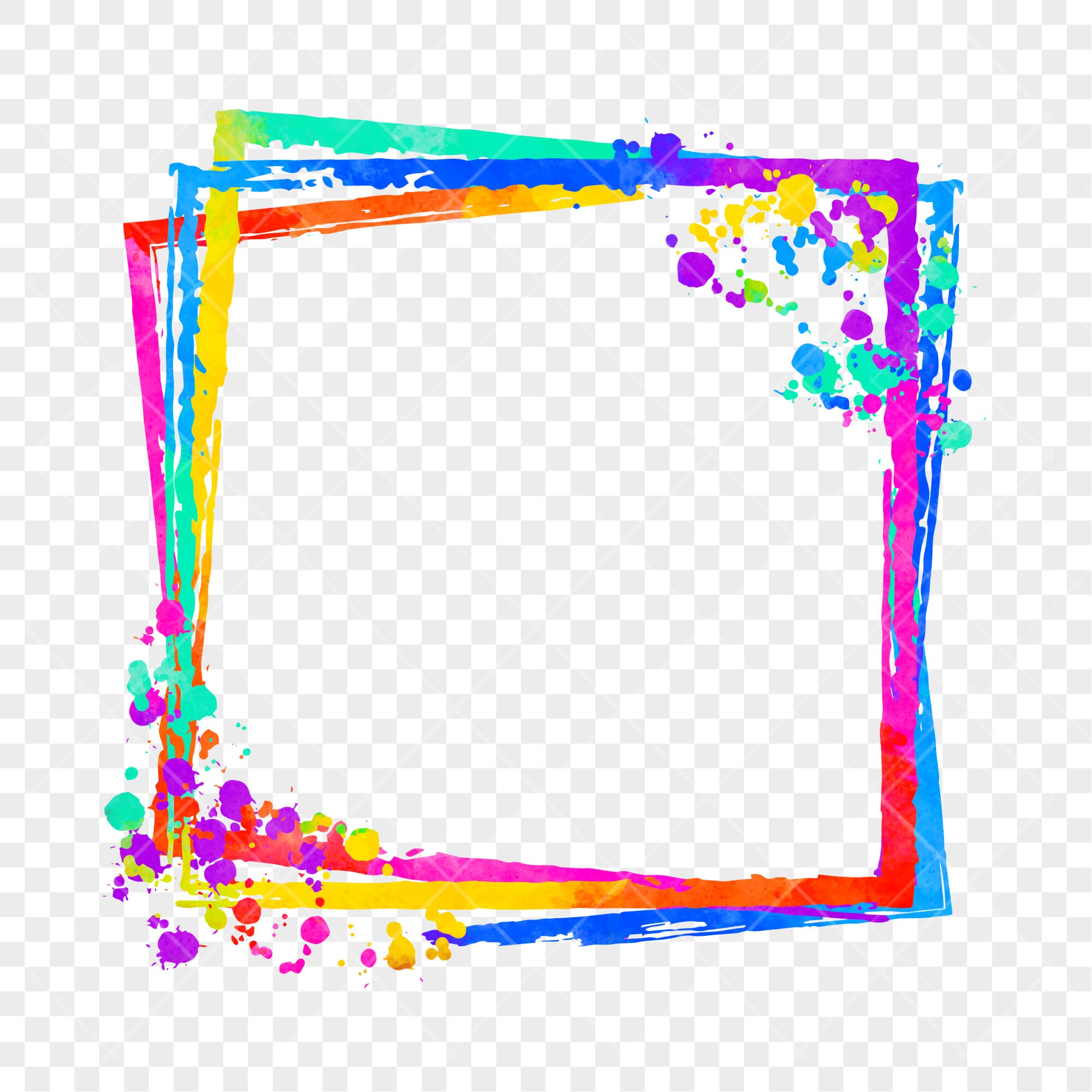 Neon Rainbow Splatter Frame Neon Bright Sublimation PNG 300 DPI Digital ...