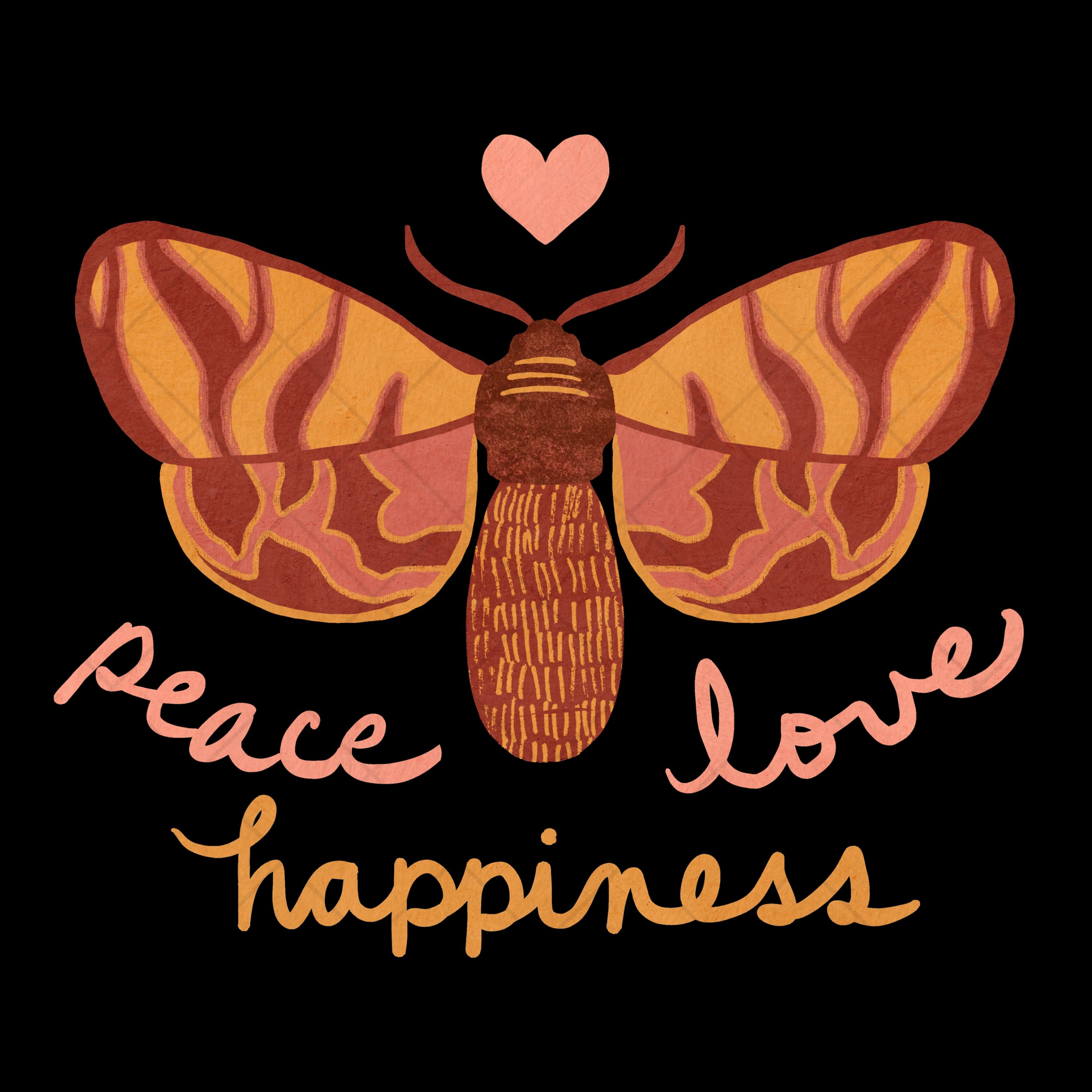 Sublimation PNG Boho Moth Transfer Boho Saying Peace Love Happiness ...