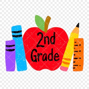 2nd Grade Back to School Sublimation PNG, Apple & School Supplies ...