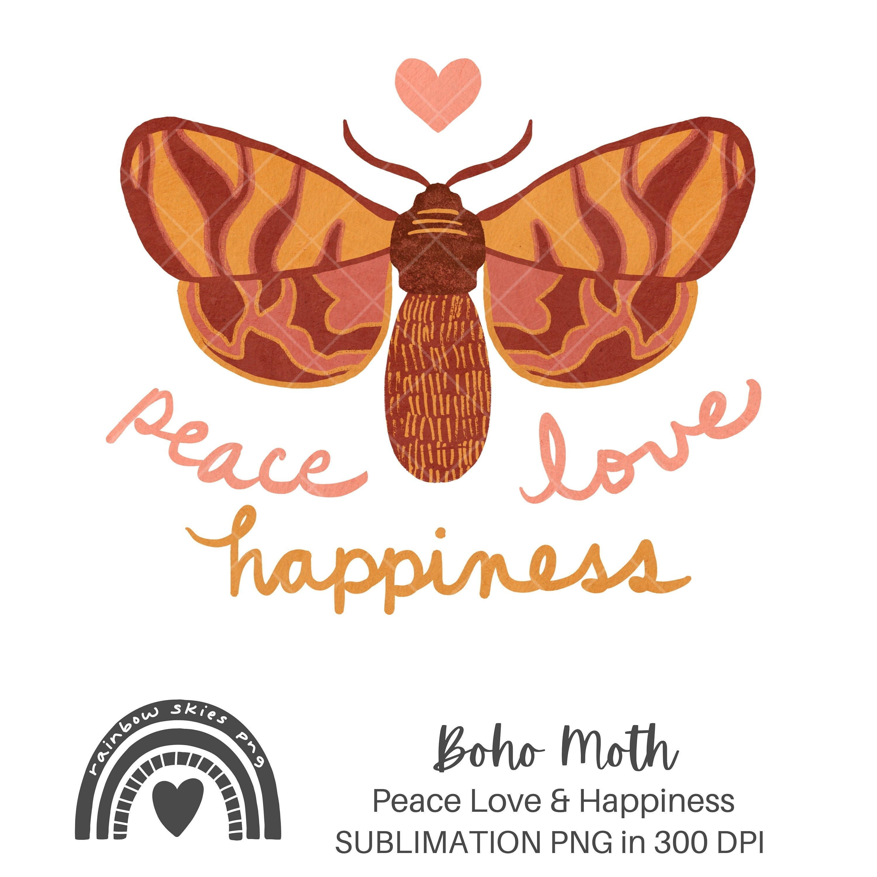 Sublimation PNG Boho Moth Transfer Boho Saying Peace Love - Etsy