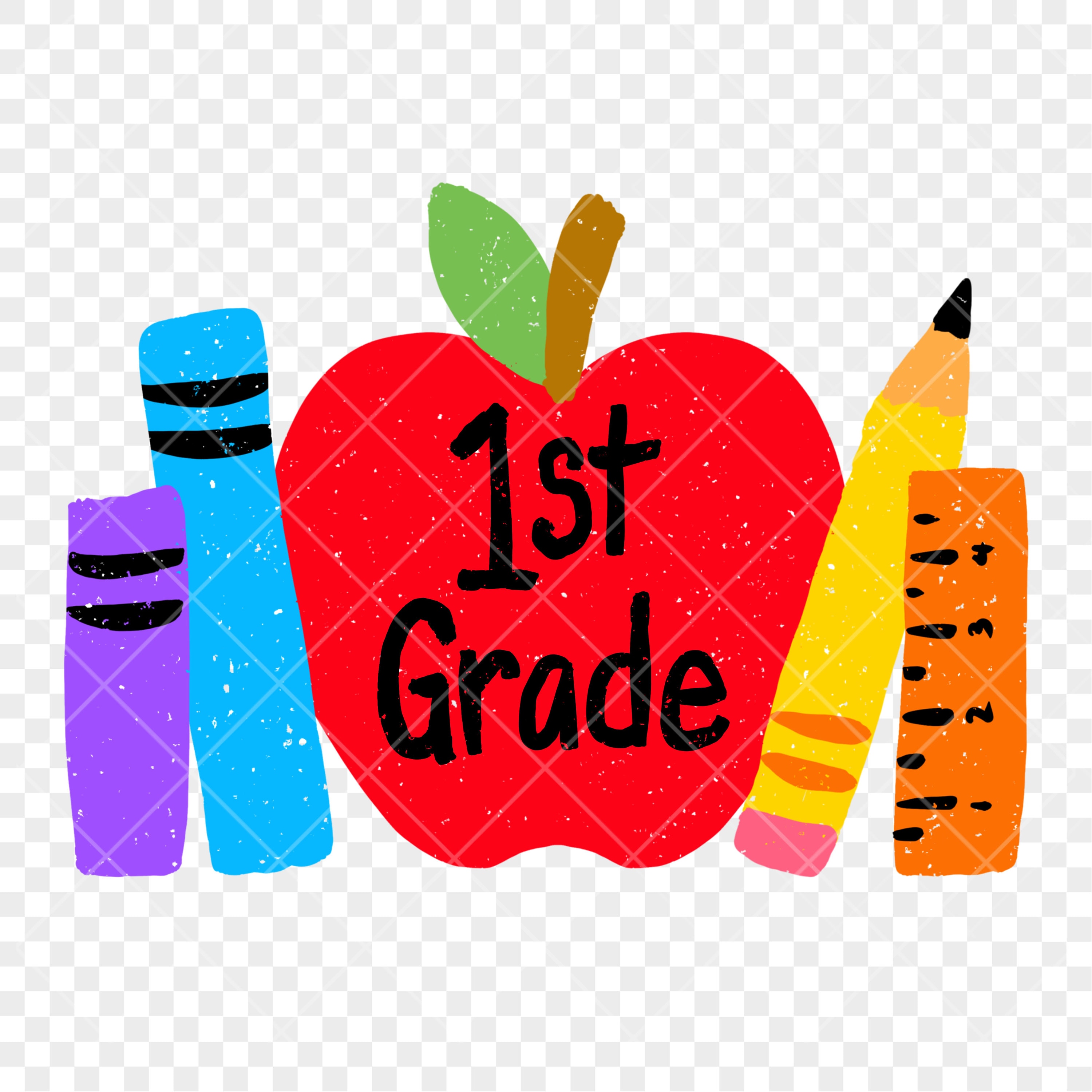 Back to School Sublimation PNG 1st Grade Apple With Pencil Books and ...