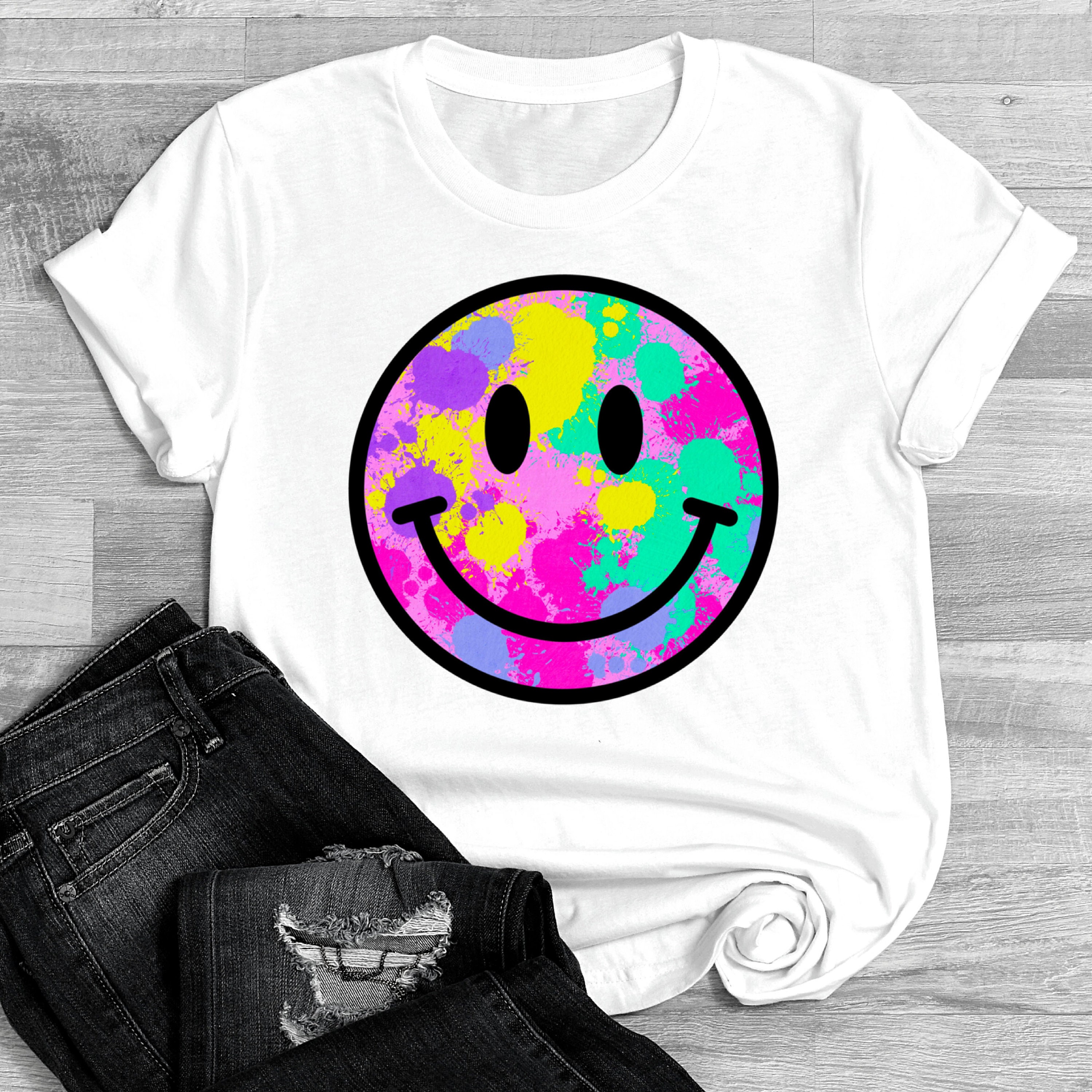 Neon Smiley Face Sublimation PNG Retro Clip Art Spring - Etsy