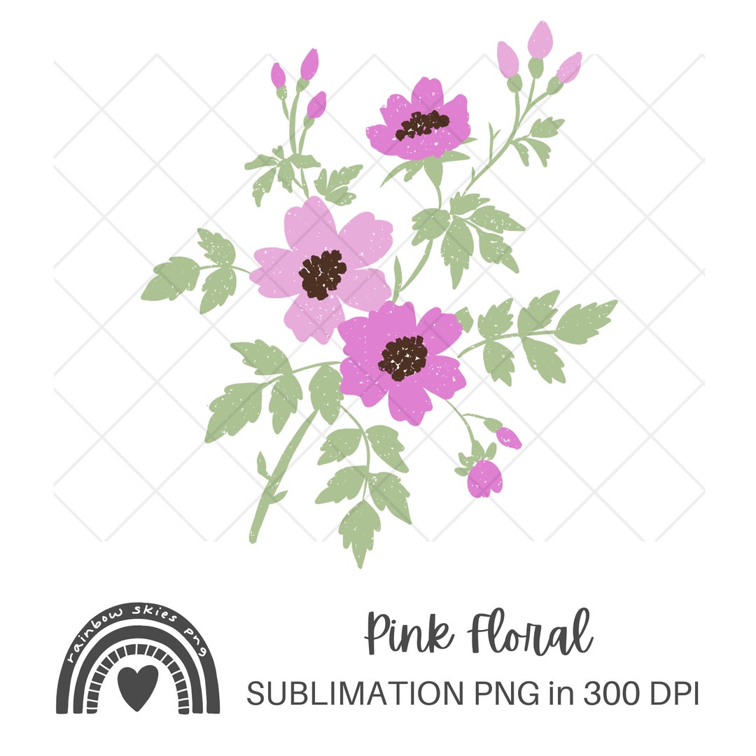 Sublimation PNG Spring Summer Flowers Pink Wildflowers Textured ...