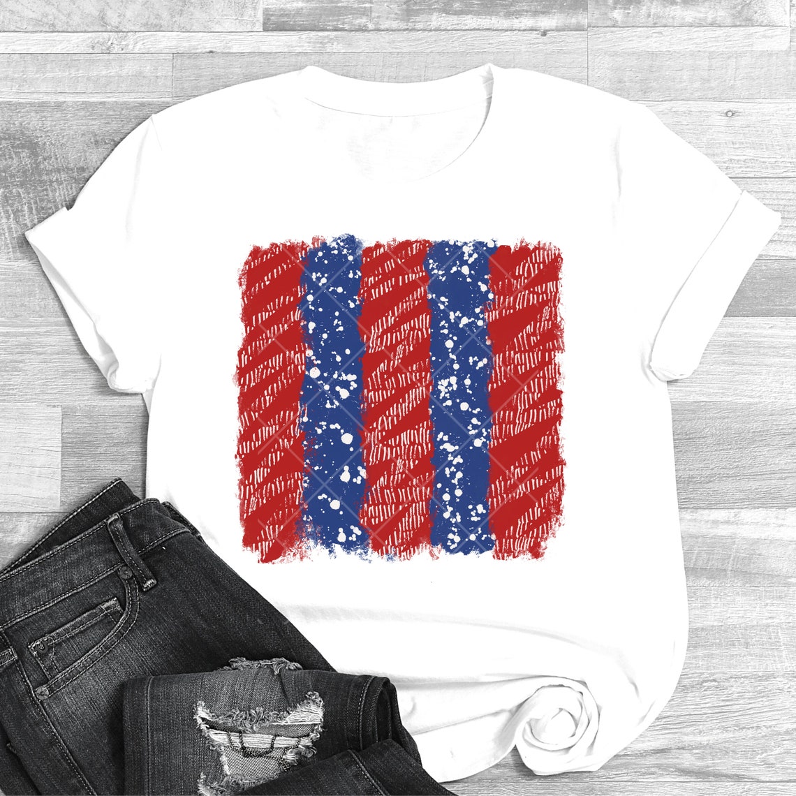 Sublimation PNG Red White and Blue Patterned Brush Strokes Fourth of ...