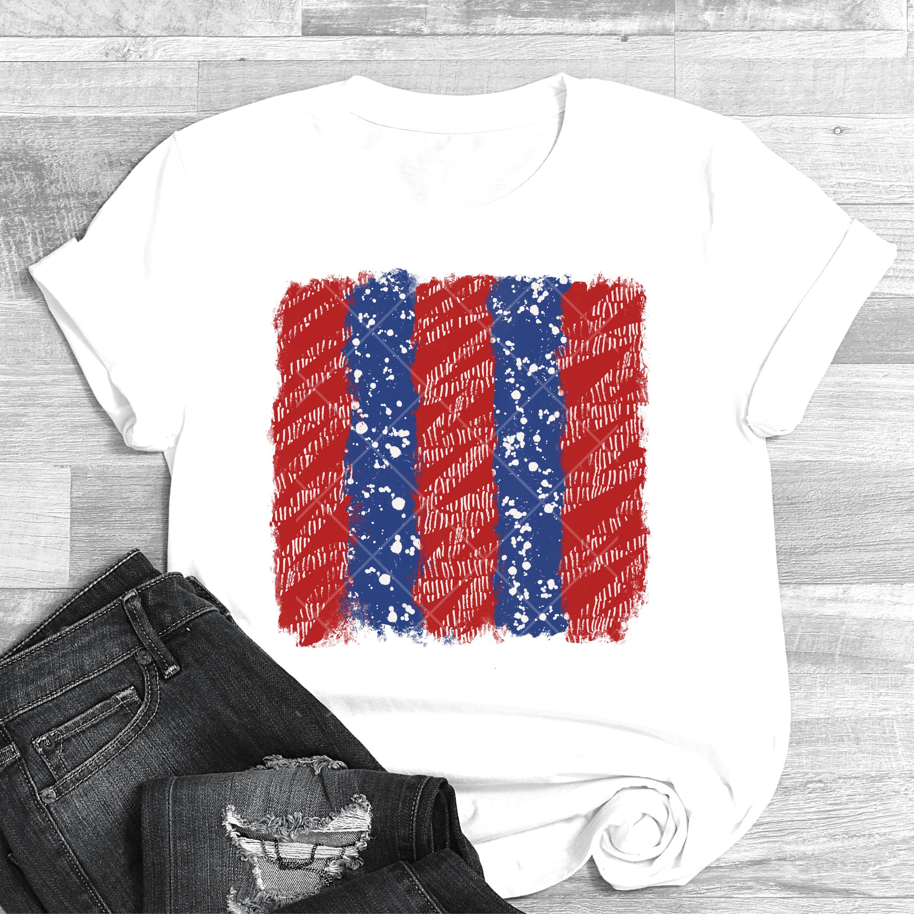 Sublimation PNG Red White and Blue Patterned Brush Strokes Fourth of ...