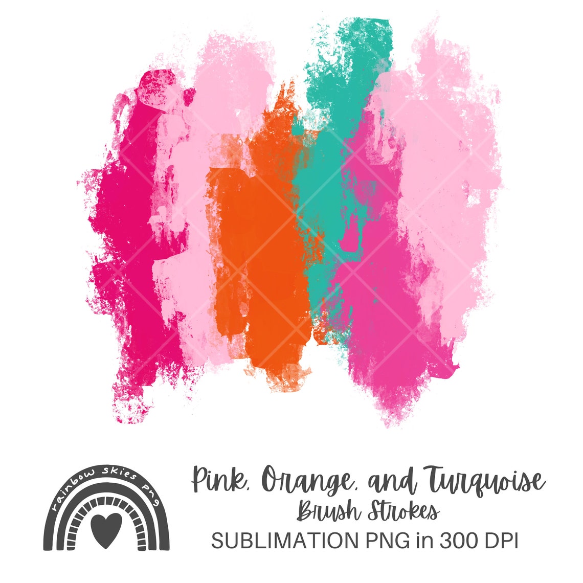 Brush Strokes Sublimation PNG: Pink, Orange, Turquoise (digital ...