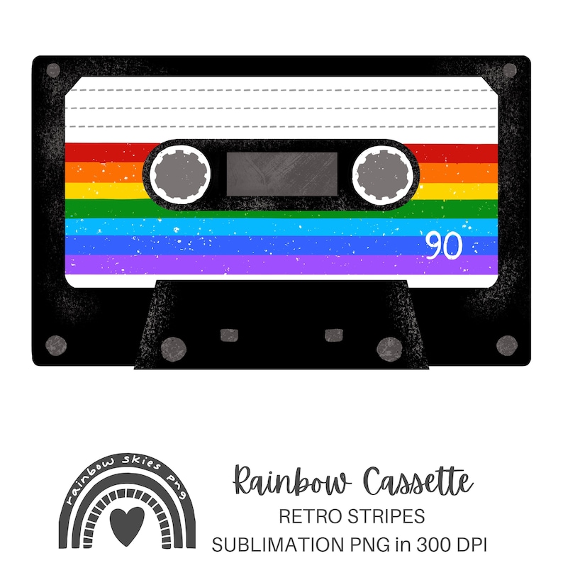 Sublimation PNG Cassette Tape Rainbow Colors Retro Stripes Boho Groovy ...
