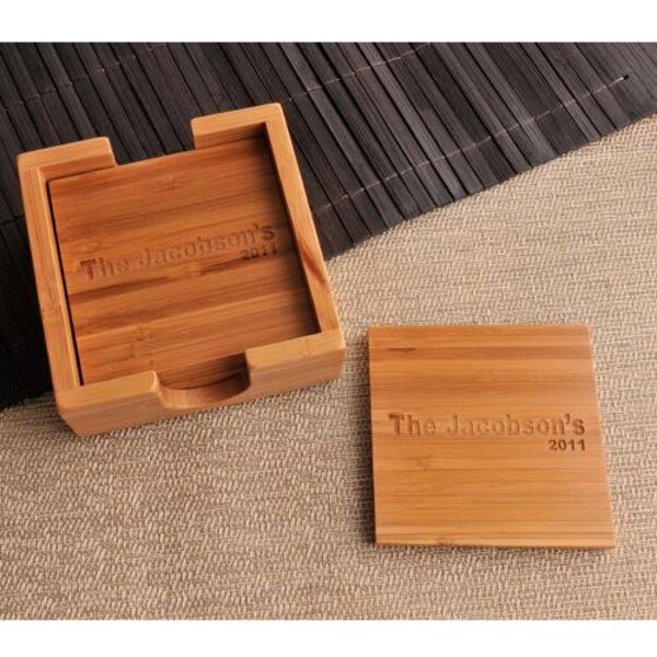 Bamboo Coaster Set - Etsy
