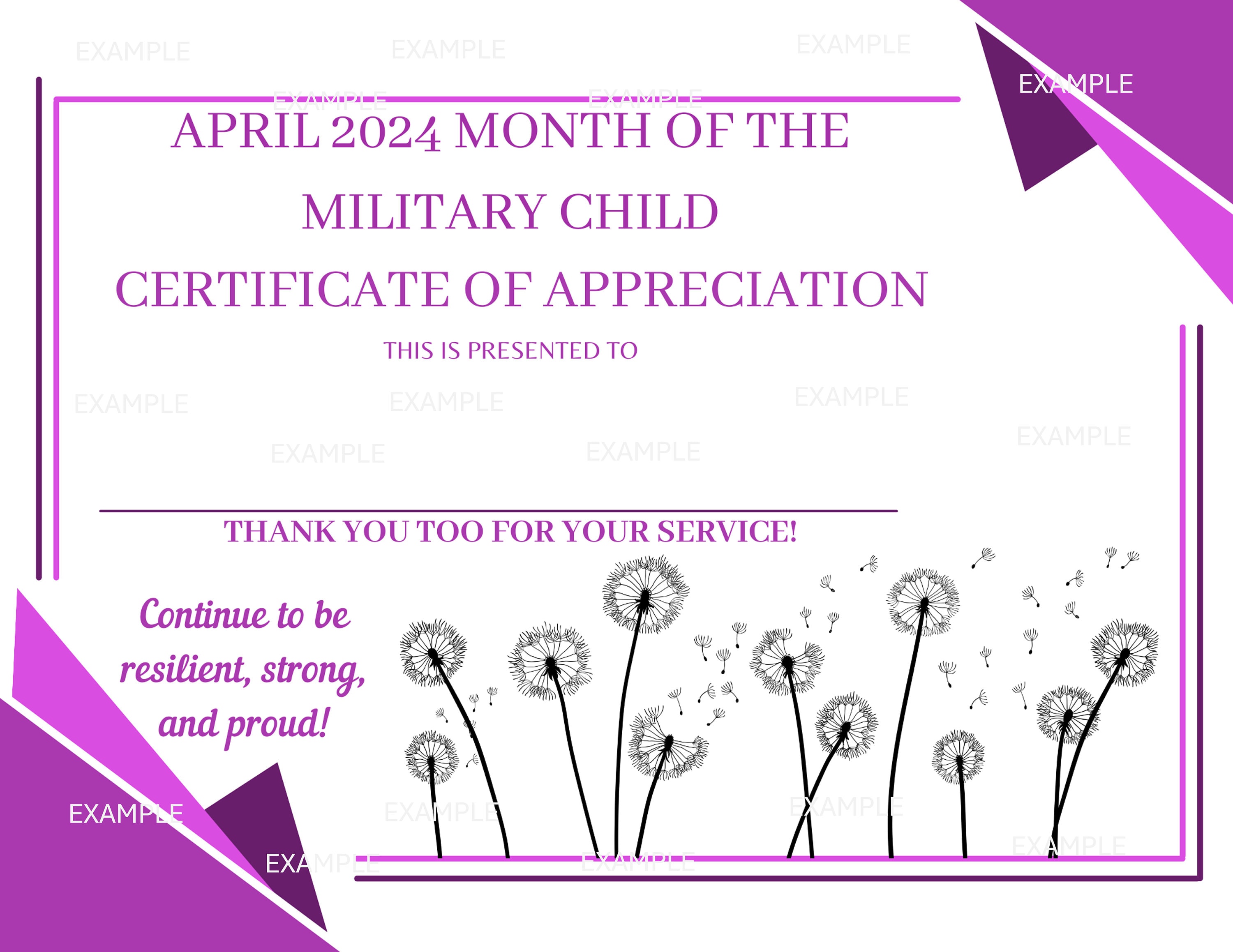 2024 Printable Digital Certificate Month of the Miliary Child MOMC ...